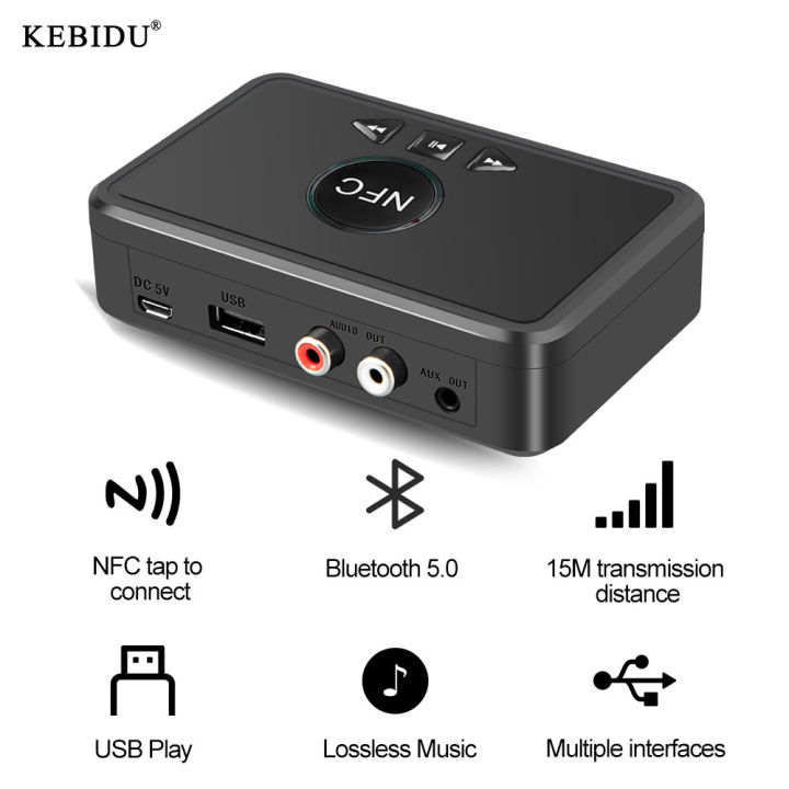 Kebidu NFC Bluetooth 5.0 audio receiver 3.5mm RCA aux output wireless Bluetooth aux stereo play ...