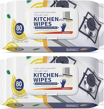 Pack of 80 Wet Wipes for Kitchen Cleaning – Quick Oil Stain Removal for ...