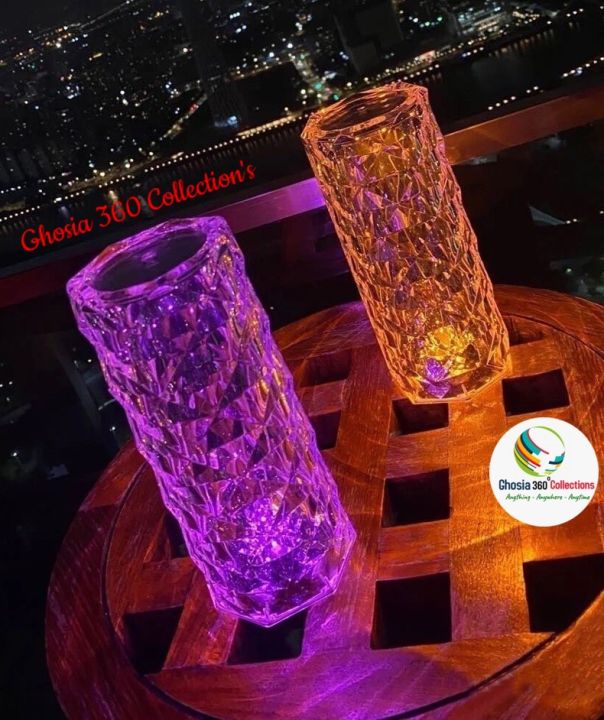 Modern LED Crystal Table Lamp Touch & Remote Controlled Rechargeable ...
