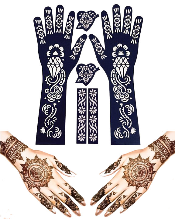 1 Pair Bridal Mendi Random Designs Mehndi Stencils Stickers Reuseable ...