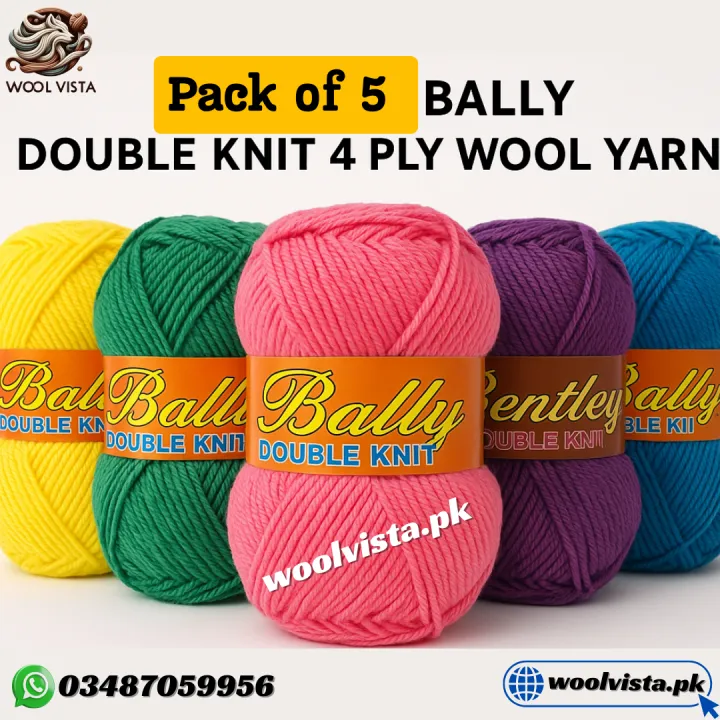 Pack of 5 Bally Double Knit Wool Yarn | Best quality 100% Acrylic | 80 grams in one ball | Best ...