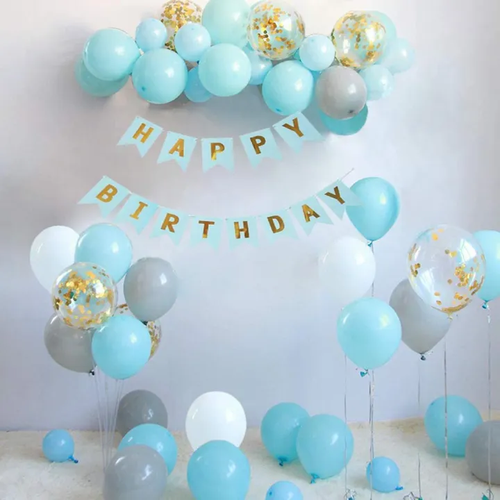Superb Pastel Blue & Grey Birthday Decoration ( Including Birthday ...