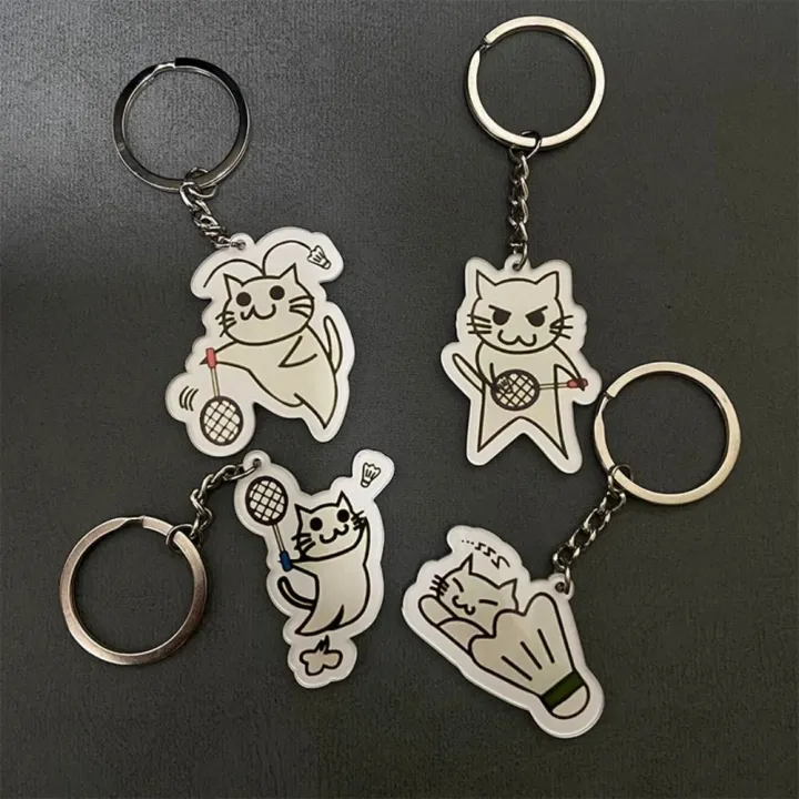 Lovers Pendant Cat Play Badminton Badminton Keyring Double Sided ...