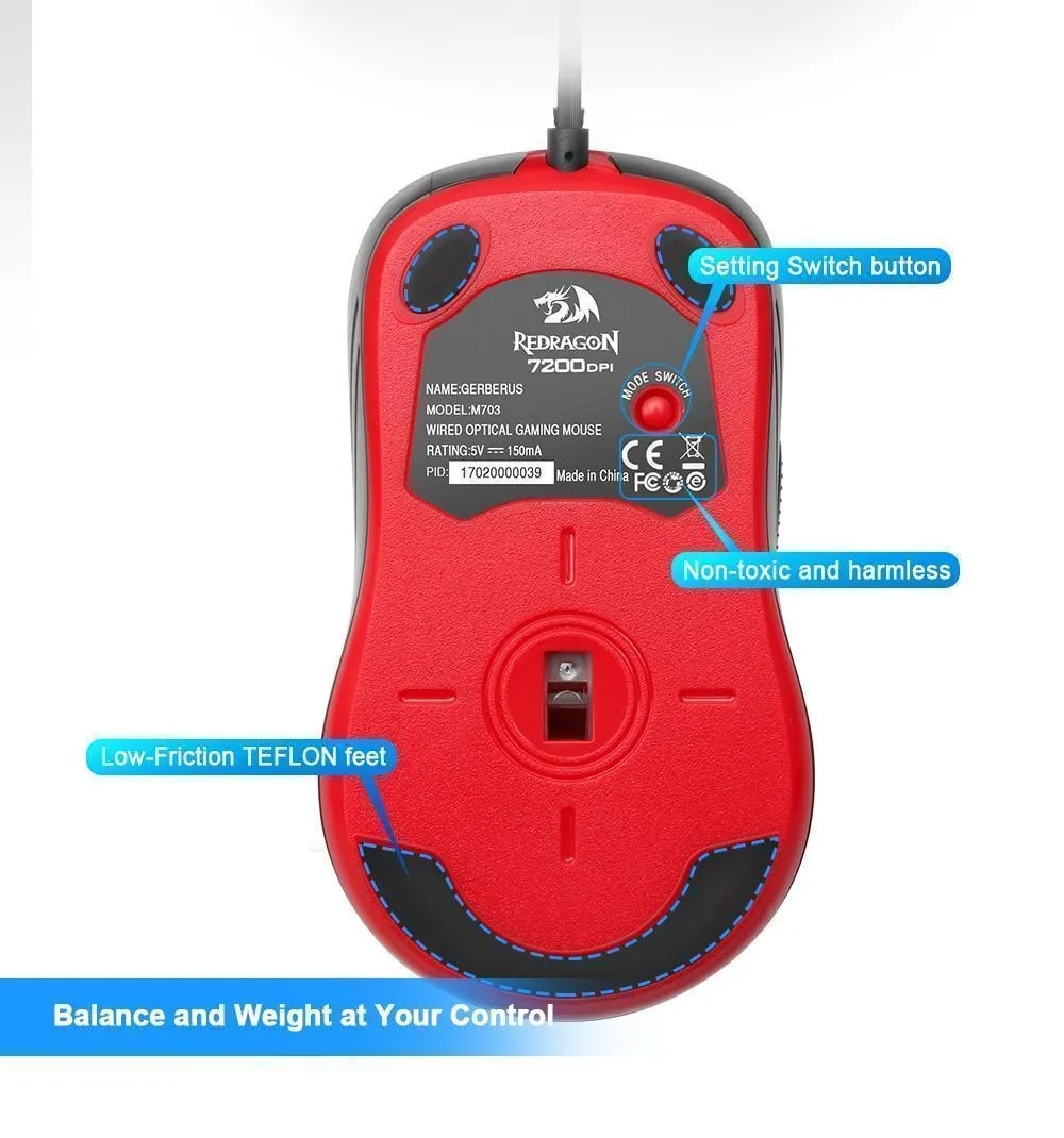 Redragon M703 Gerberus 7200DPI High Performance Wired Gaming Mouse ...