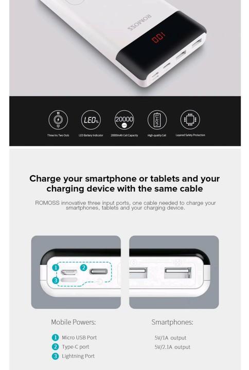 Romoss LT20 20000 mAh Power Bank with Dual Output and Triple Input ...
