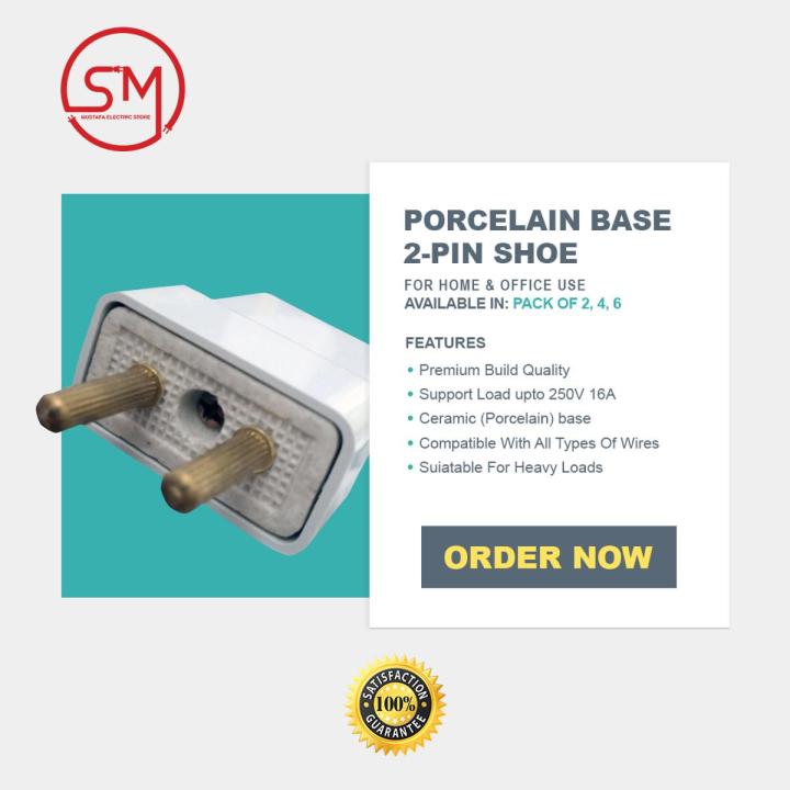 Pack Of 2, 4, 6 | 2 Pin Male Shoe Plug 16A Ceramic Base Premium Quality ...