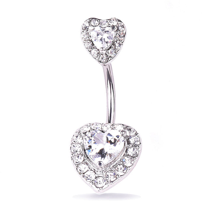 New Crytal Heart Navel Belly Button Ring Barbell Navel Ring Piercing ...
