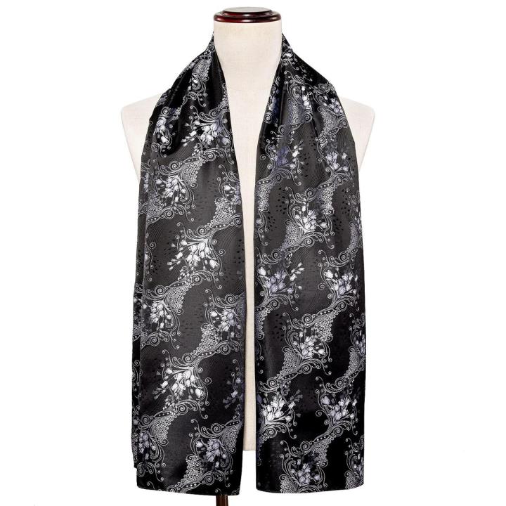 Winter Designer 160cm Long Men Black Floral Silk Scarf Male Brand Shawl ...