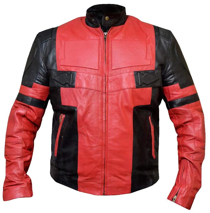Leatherly Men Deadpool Black & Red Genuine Real Leather Jacket | Daraz.pk
