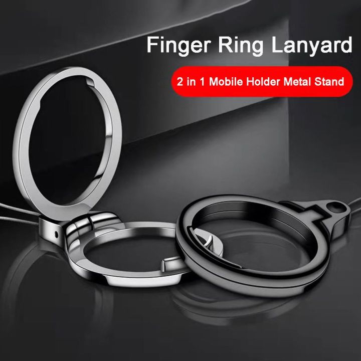 360 Degree 2 in 1 Ring Hang Rope Finger Ring Lanyard Metal Stand Mobile ...