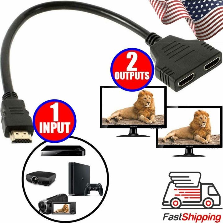 HDMI Splitter 1 Input Male to 2 Output Female Port Cable Adapter ...