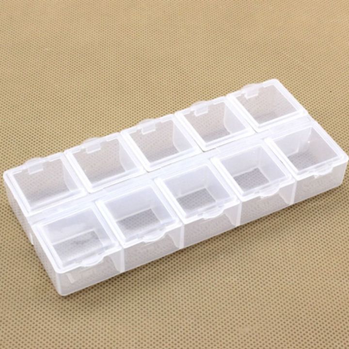 Sewing Tool Transparent Bead Organizer Plastic Pink 10 Grid Square Box ...