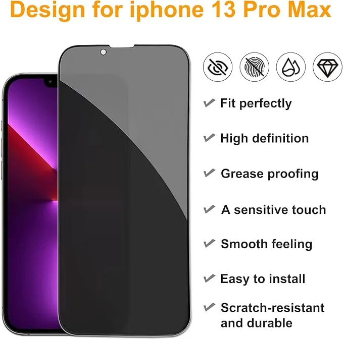 iPhone 13 Pro Max Privacy Screen Protector - 5X Stronger tempered glass ...