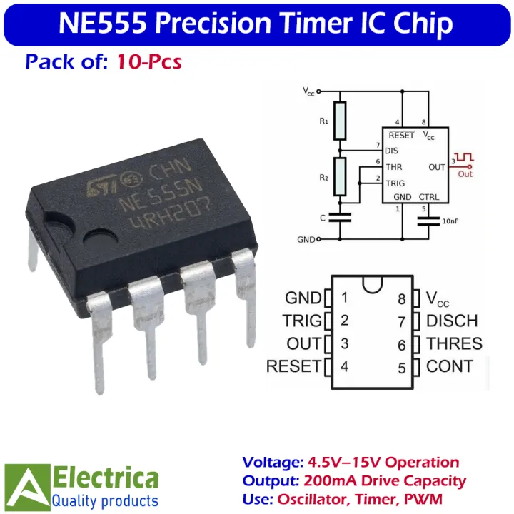 10Pcs NE555 Timer IC Precision Dual Bipolar Chip for Oscillator, Pulse ...