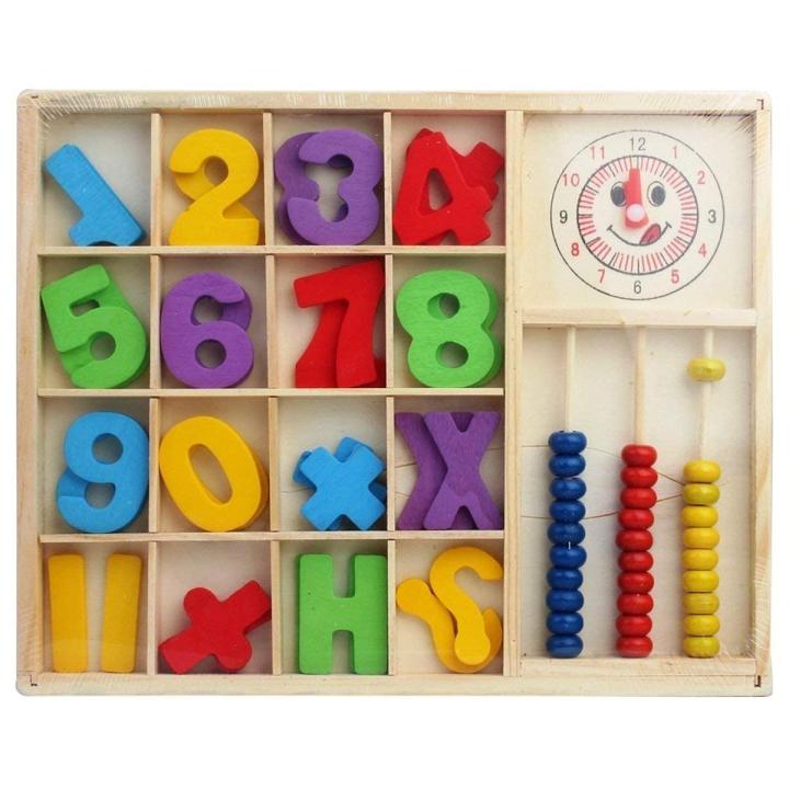 Seven Moon Pre School Computation Study Box Wooden Toy with Alphabets ...