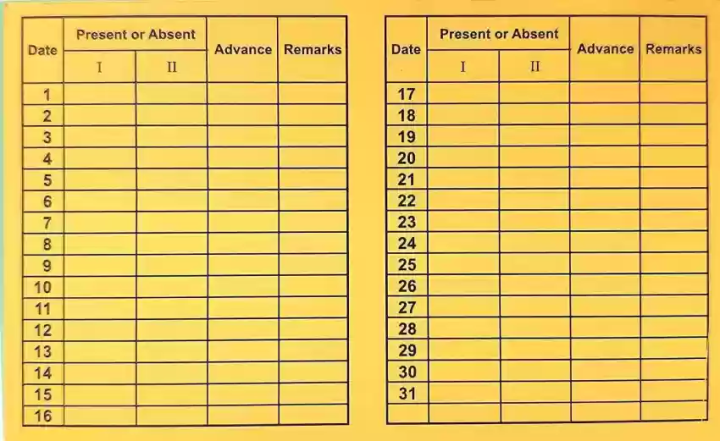 Attendance Cards -100 sheets | Daraz.pk