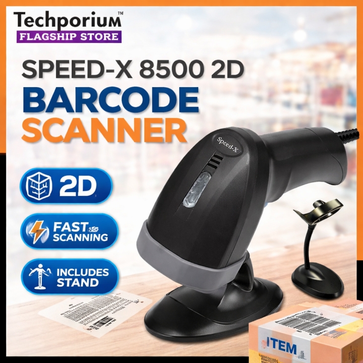Speed-X 8500 2D Wired CMOS Handheld Barcode Scanner with Stand | Fast ...