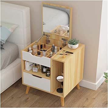 Vanity side Table with Flip Top Mirror for Bedroom with a drawer ...