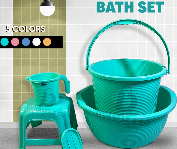 Bathroom Set – Heavy-Duty Bucket, Mug, Tub, Stool & Soap Dish – 5-Piece ...