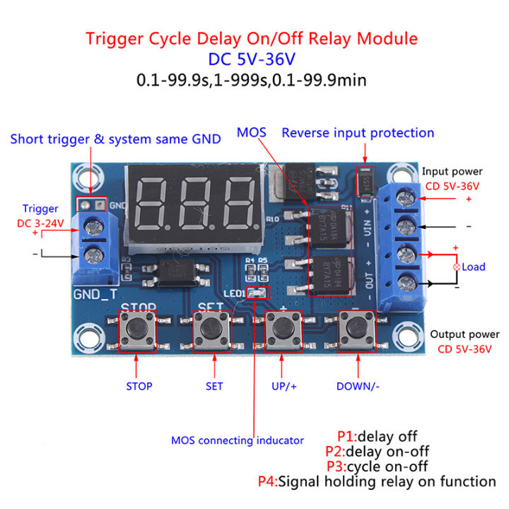DC 6-30V Dual MOS LED Digital Time Delay Relay Switch Module Circuit ...