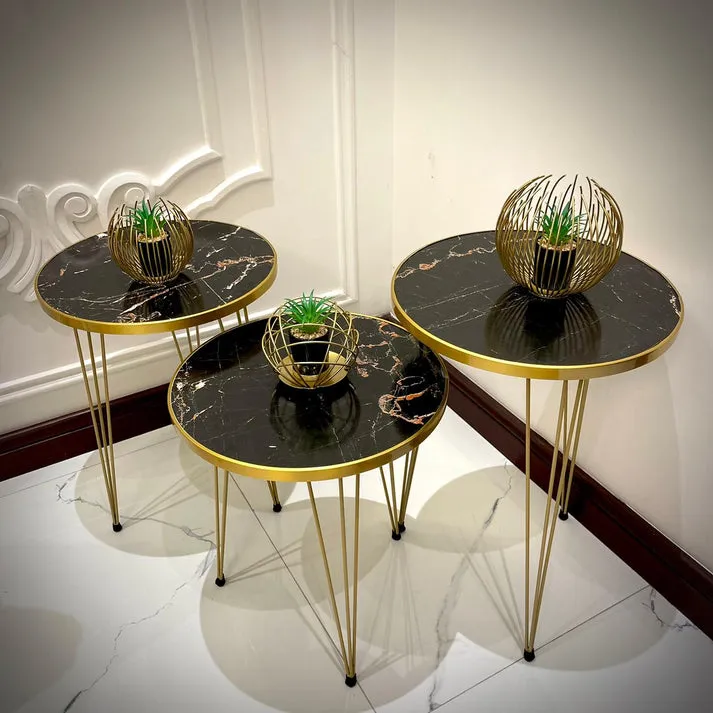 Mdf Wood Round Nesting Table With Metal Stand Set of 3 Round table ...