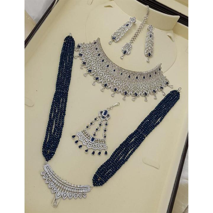 Zarconic Silver and blue Brodal Necklace Set | Daraz.pk