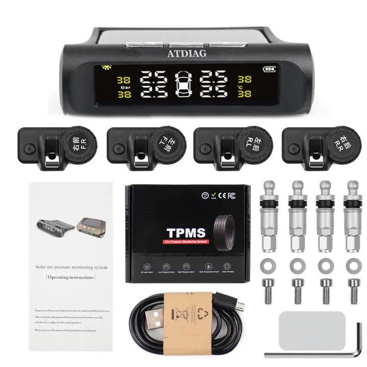TPMS Tire Pressure Monitor System Alarm 4 Internal Sensor Temperature ...