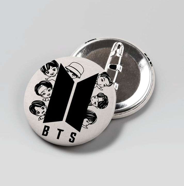 Custom Made BTS Member in Bts Logo Collage Bag School Button Badge ...