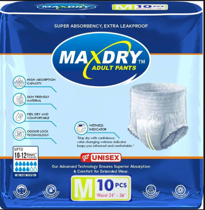 max dry adult daiper mediam size 10 pics | Daraz.pk