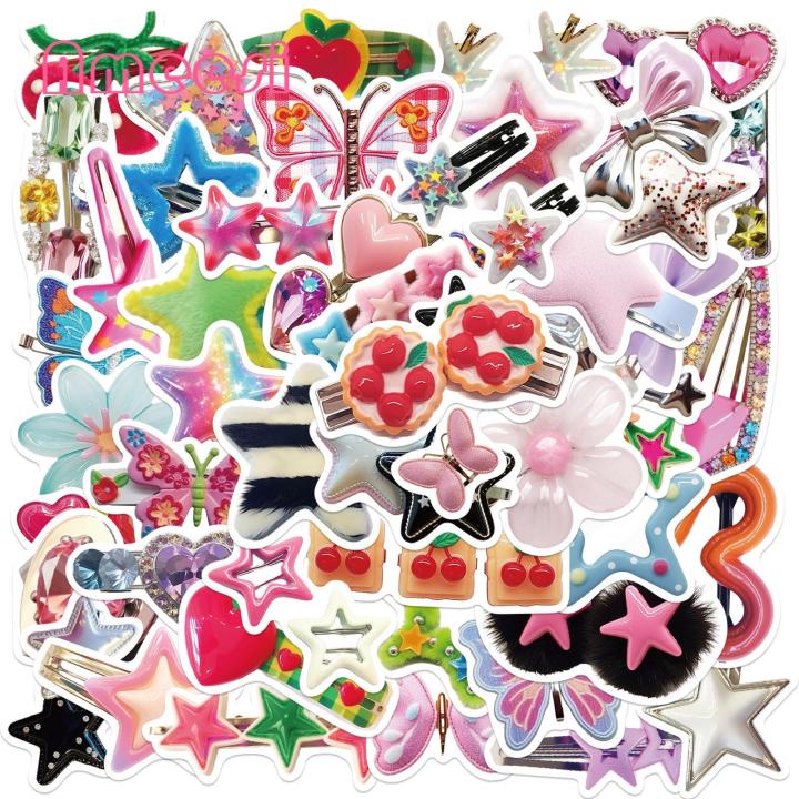 Waterproof Stickers 50pcs Cute Cartoon Hair Clip Stickers Waterproof ...