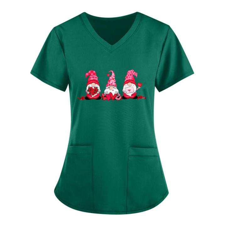 Dwarfs Funny Print Scrub Tops Women V-neck Short Sleeve Nurse Uniform ...