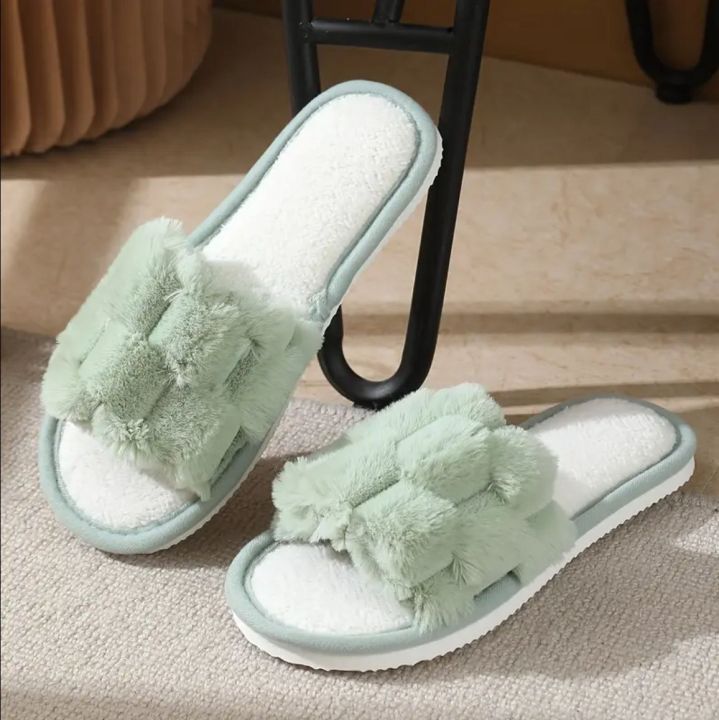 Green Fluffy Slides | Daraz.pk