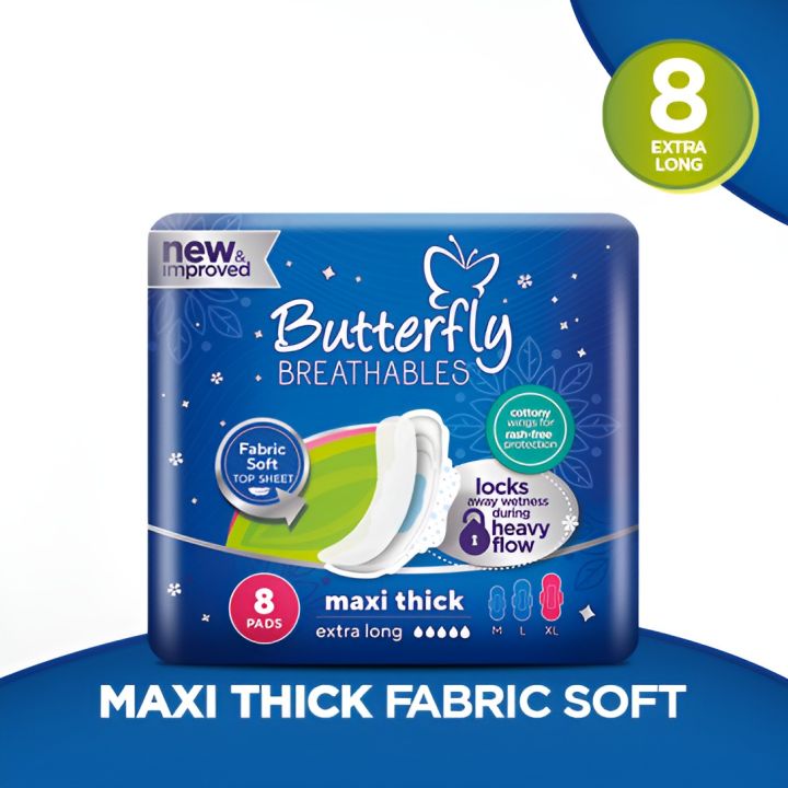 Butterfly Breathables Maxi Thick Sanitary Pads - Extra Large - Blue ...