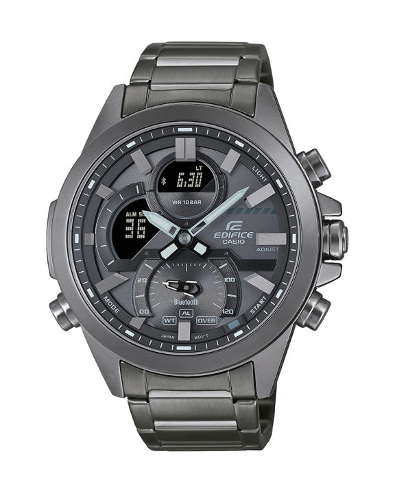 Casio Edifice Mens Black Ion Plated Stainless Steel Case Analog+Digital Bluetooth World Time ...