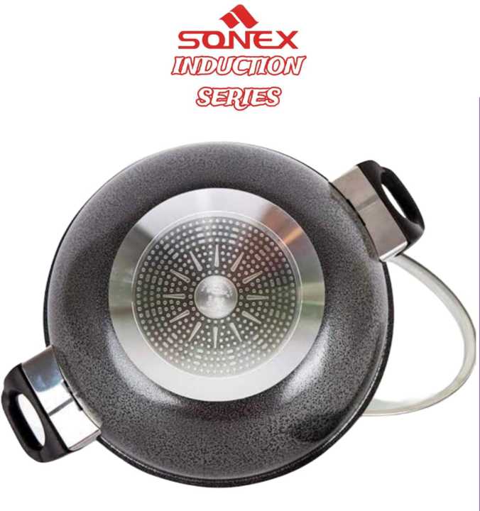 Sonex induction Cooking Wok non stick With Glass Lid (W/Spoon) All ...