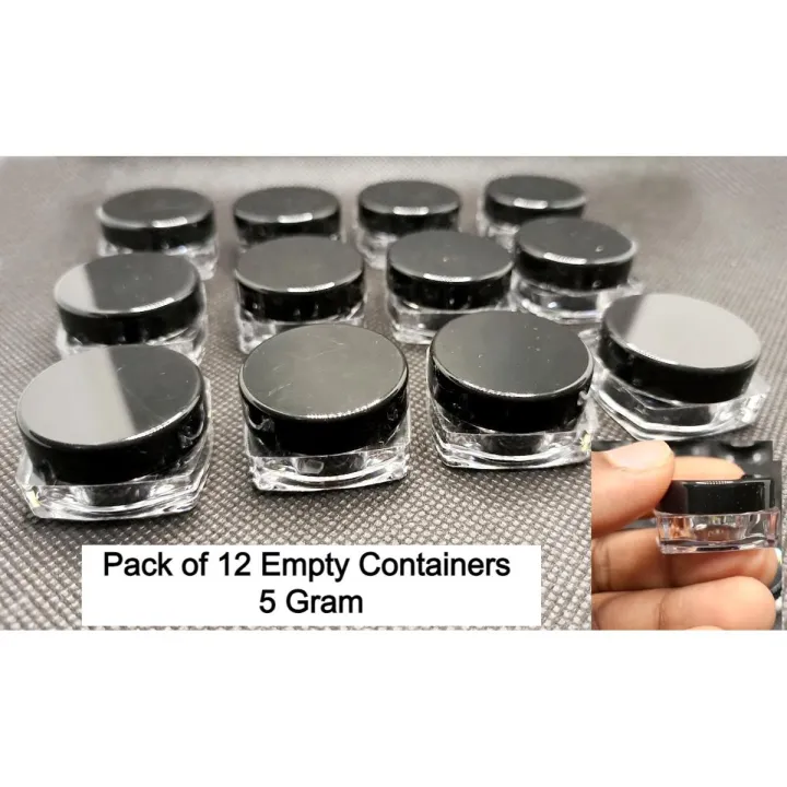 Pack of 12 Cosmetic Empty Jar (5gm) Black with Acrylic Box / Empty ...