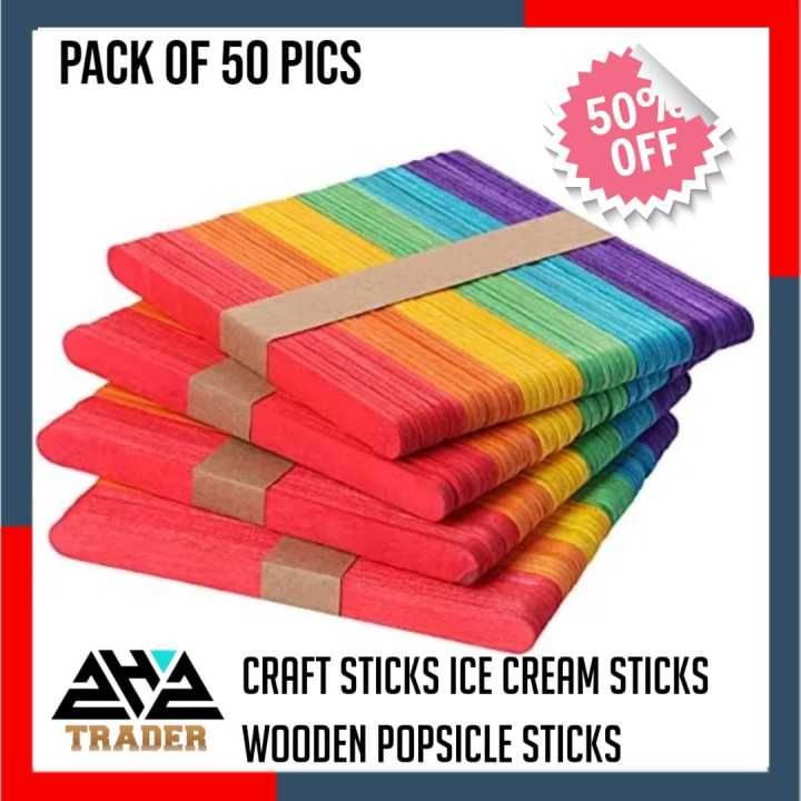 Pack of 50 Small Craft Sticks Ice Cream Sticks Wooden Popsicle Sticks ...