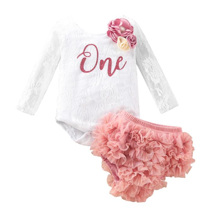 Infant Baby Girl Outfits Set, Long Sleeve Lettering Floral Lace Round ...