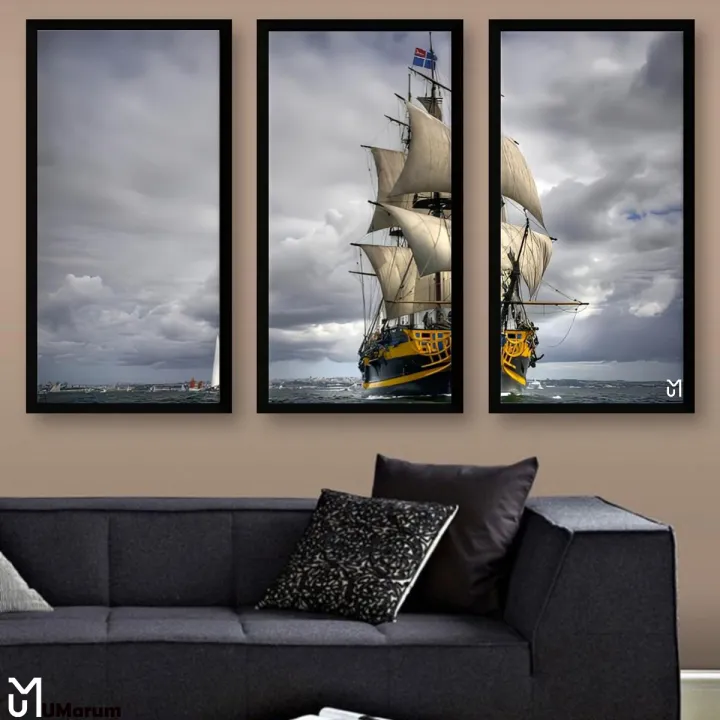 Complete set of sea ship wall art frames for home and office decor ...