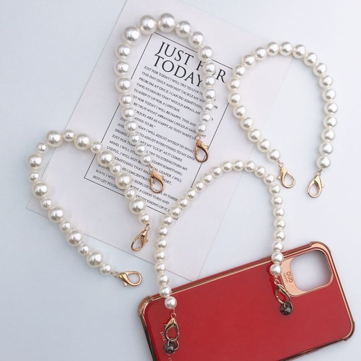 New DIY mobile phone case jewelry pearl handcuff chain pearl bag chain ...