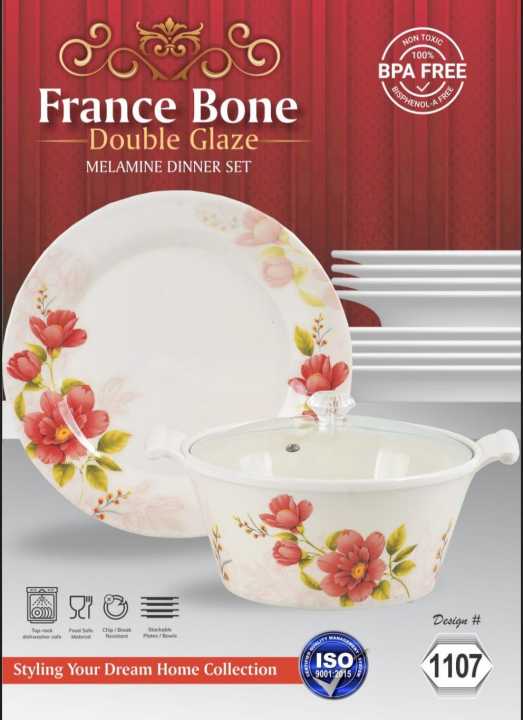 Dinner set melamine double polished with glass lids (France Bone ...