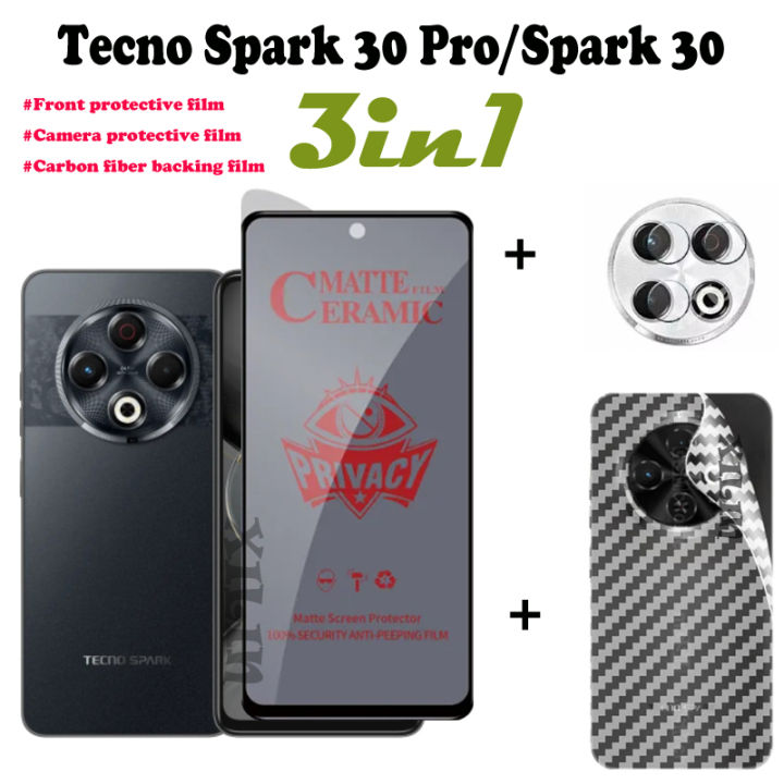 For Tecno SPark 30 Pro 30 30C Full Screen Soft Matte Anti-SPY Privacy Ceramic film+ Camera Lens ...