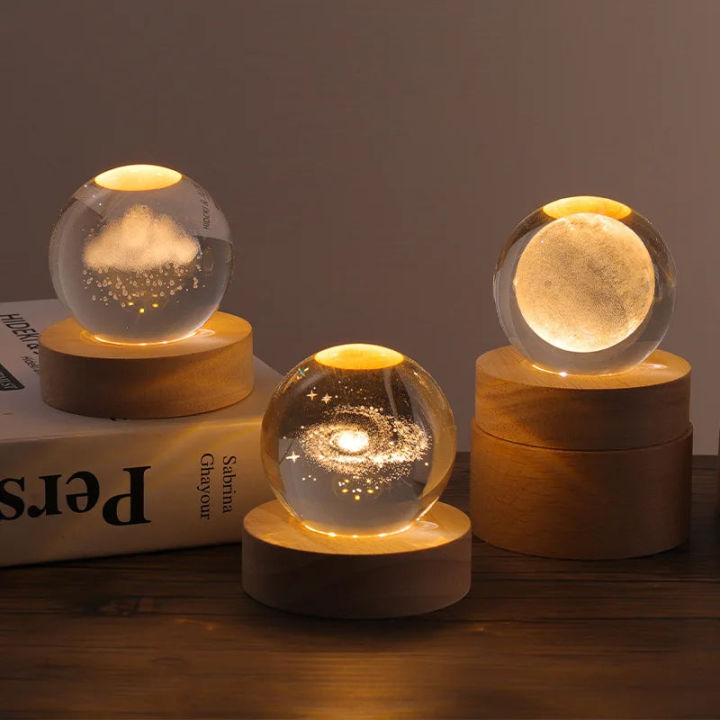 USB LED Night Light, Galaxy Crystal Ball Lamp, 3D Planet Moon Lamp for ...