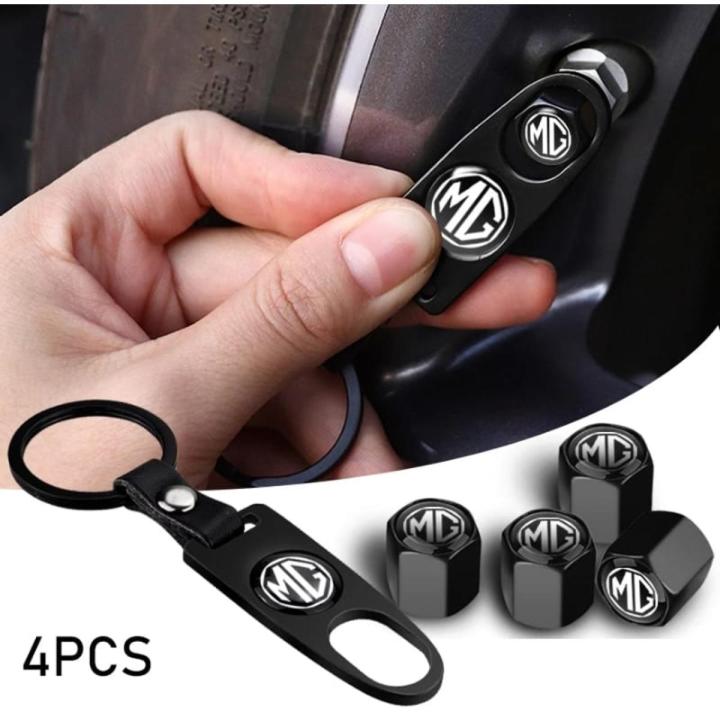 4Pc Metal Tyre Nozzle Cap MG Logo With Key chain l " Tier Nozzle Plus ...