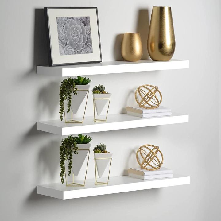 Floating Shelves White Set of 3,Wall Mounted Display Shelves Storage ...