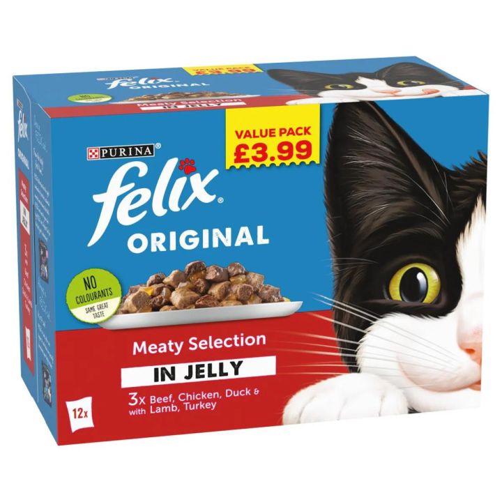 Felix Cat Food Original Meaty Selection in Jelly 12 Sachets x 100g ...