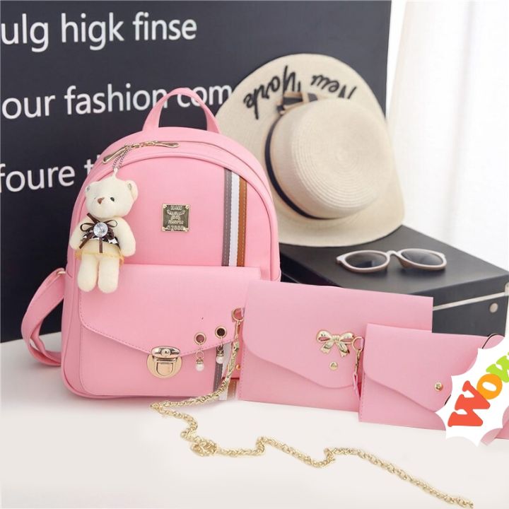 3 PCS Women Backpack Set, Cute PU Leather Bag Girl School Backpack ...