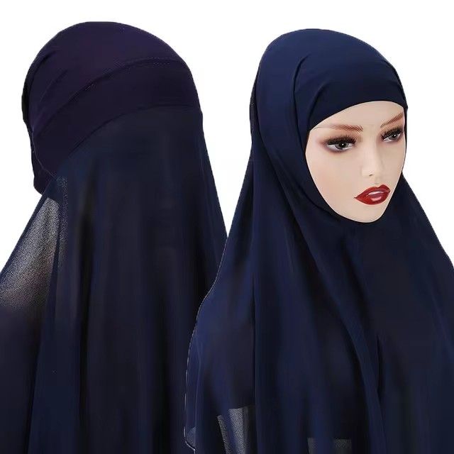 2 in 1 Ready To Wear shiffon jeorjet Hijab With Stitched Jersey Cap ...