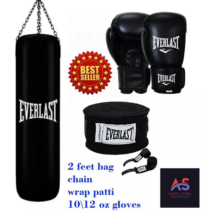 Everlast Boxing Bag with chain Boxing Gloves and Hand bandages Wraps ...