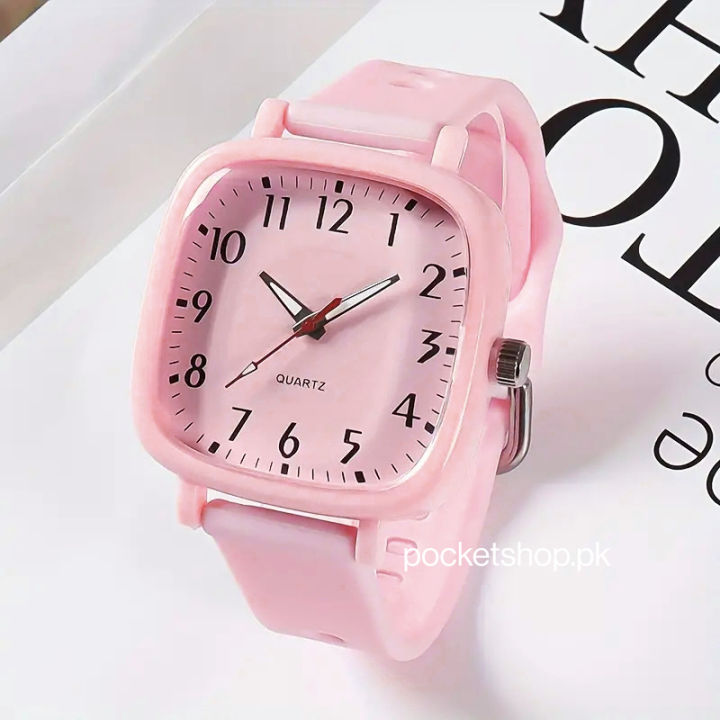 Square Korean Watch for Girls | Simple & Soft Silicon Strap | Pastel ...